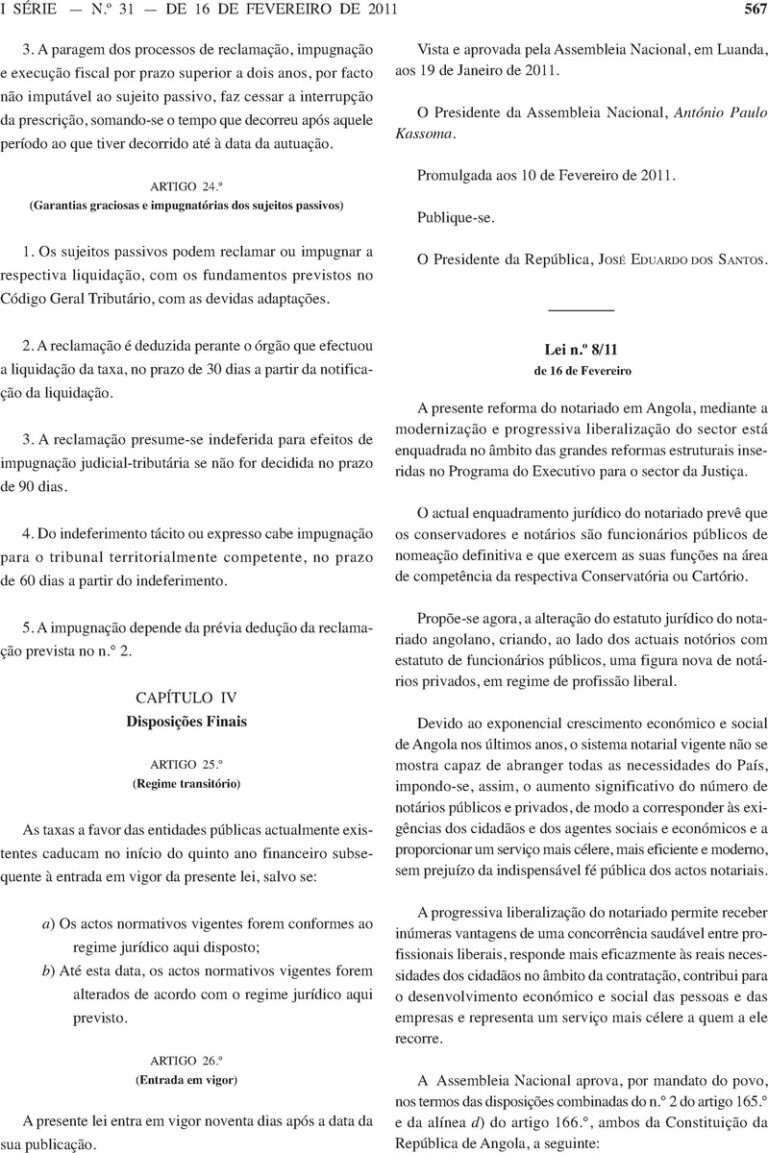 Lei 8-11 Regime Jurídico do Notariado – DW Angola